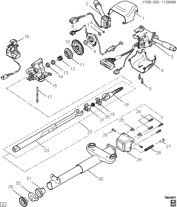 exploded view for the 1998 Chevrolet Corvette Tilt | Steering Column ...