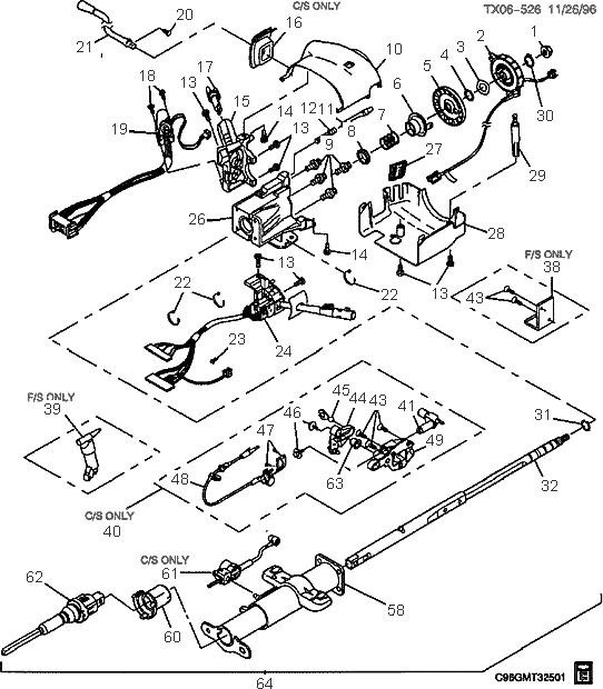 exploded view for the 1996 Chevrolet S-10 Non-Tilt | Steering Column ...